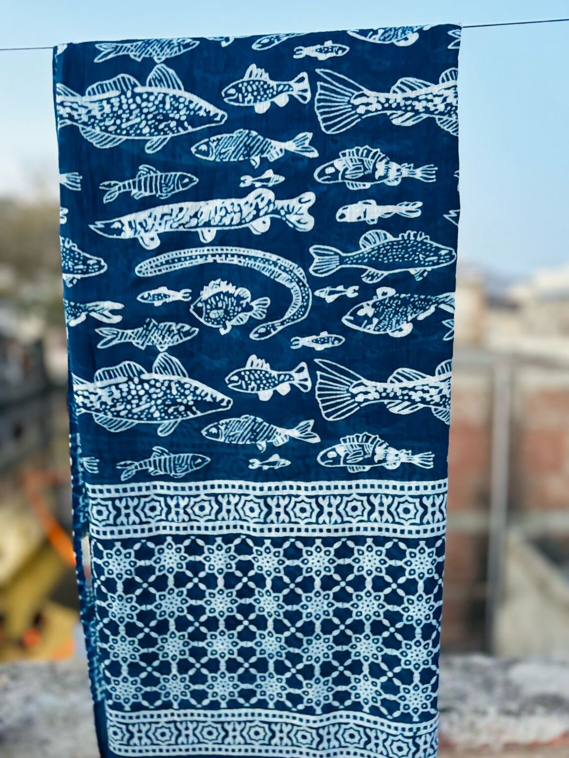 Woman Stylish Indigo Block Printed Cotton Beach Wear Sarong, Ethnic ...