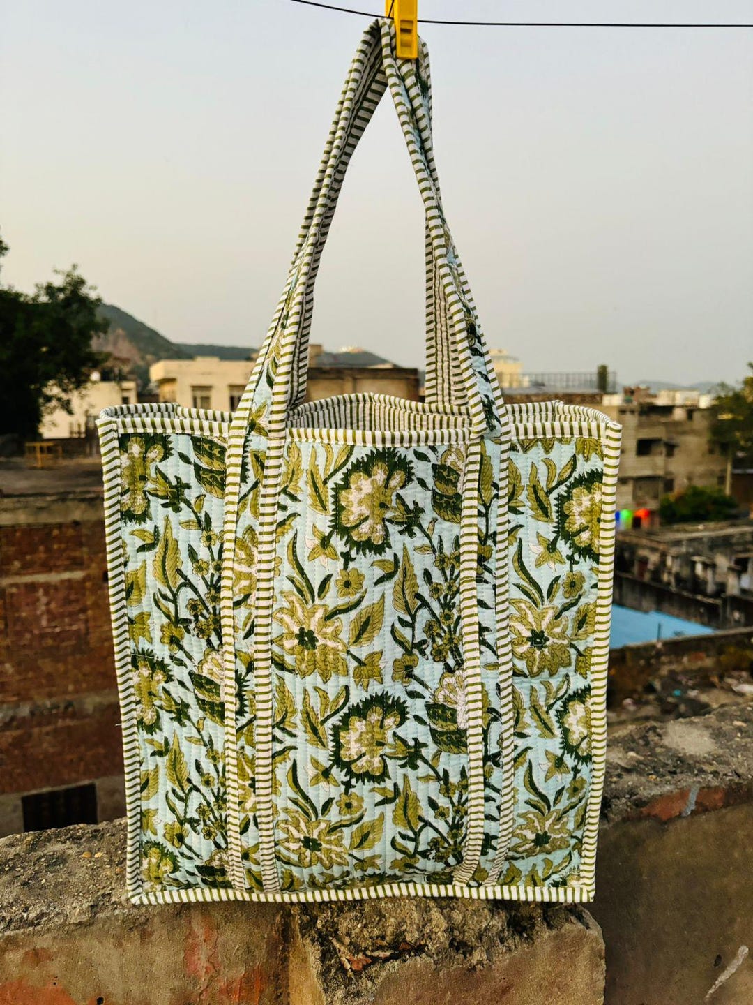 Large Cotton Weekend Tote Bags | Quilted Fabric Women's Travel Bag ...