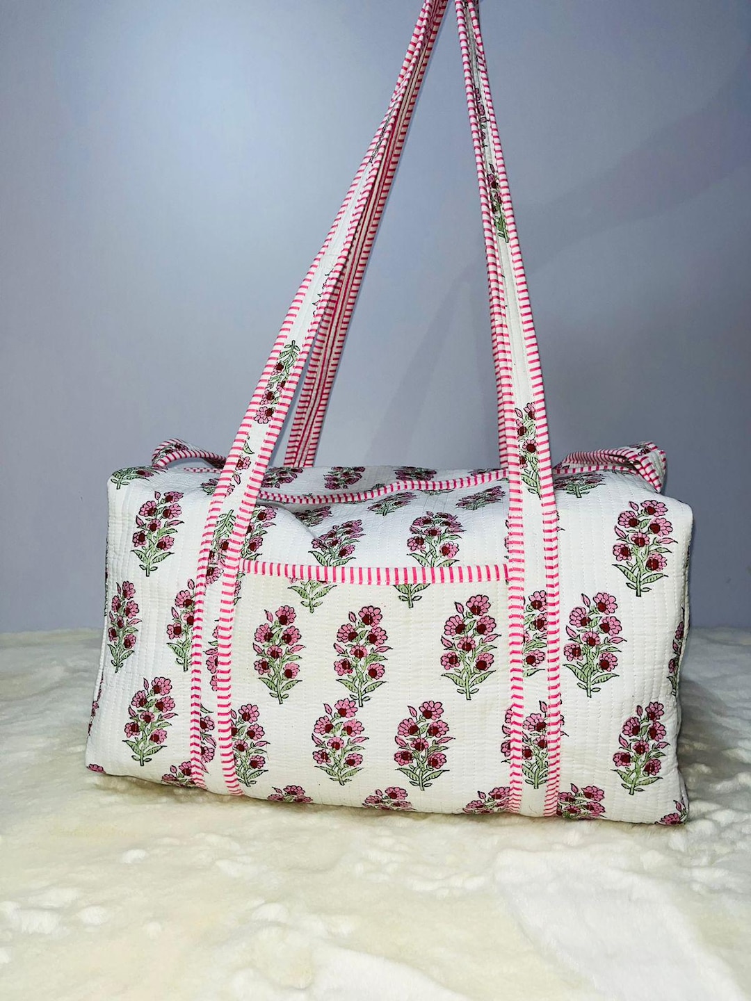 Quilted Duffel Bag - Cotton Weekender Bag - Floral Overnight Bag ...