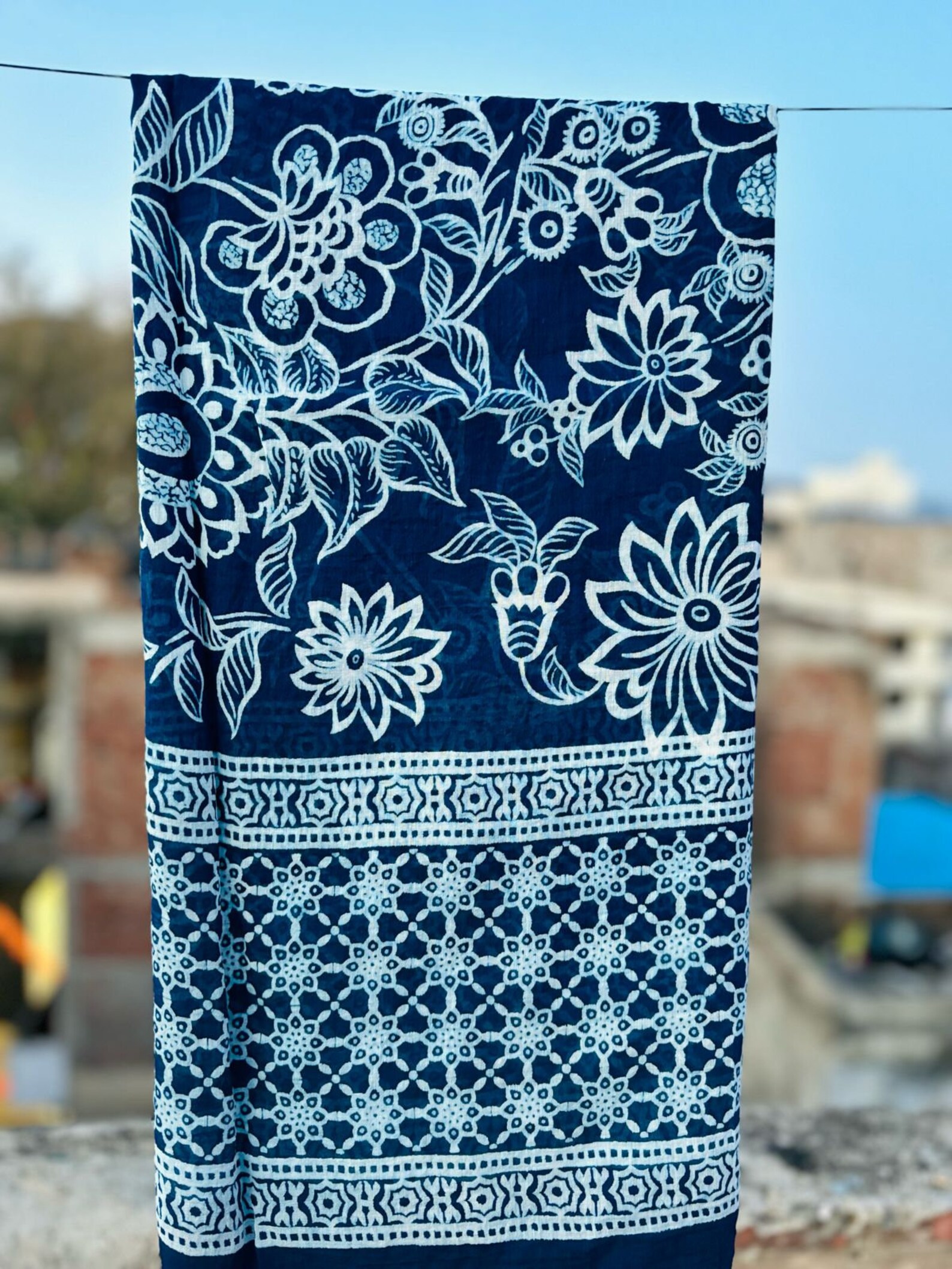 Woman Stylish Indigo Block Printed Cotton Beach Wear Sarong, Ethnic ...