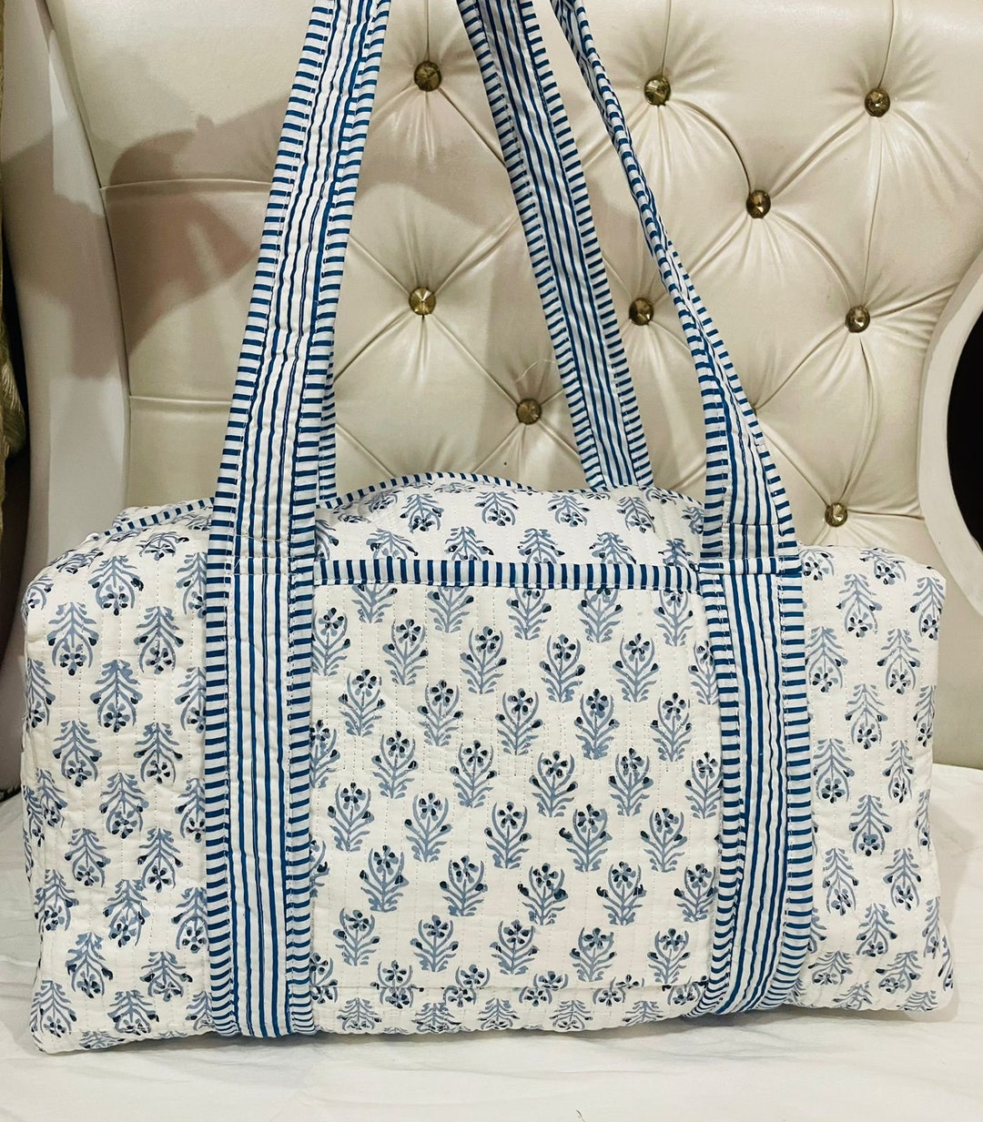 Women's Large Cotton Duffel Bag Handmade Quilted Weekender Bag Floral ...