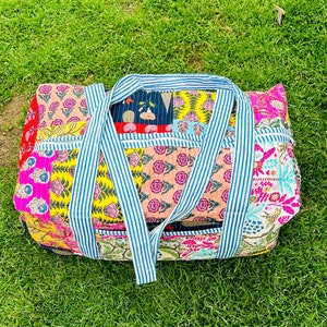 Large Cotton Multi Patch Duffel Bag Block Print Quilted Weekender Bags ...