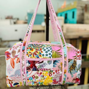 Large Cotton Weekend Duffle Bags | Quilted Fabric Women's Travel Bag ...