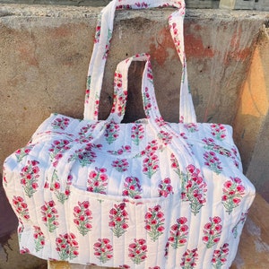 Large Cotton Weekend Duffle Bags Quilted Fabric Women's Travel Bag ...