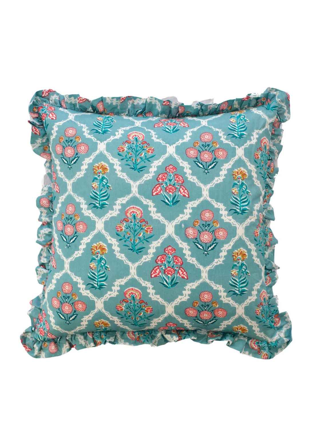 Block Printed Frill Vintage Boho Cushion Cover Bohemian Raffle Pillows ...