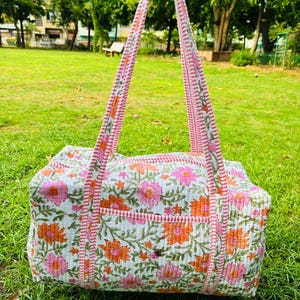 Large Cotton Weekend Duffle Bags | Quilted Fabric Women's Travel Bag ...