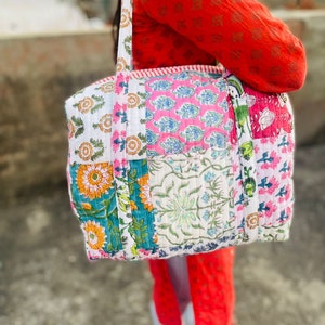 Large Cotton Weekend Duffle Bags Quilted Fabric Women's Travel Bag ...