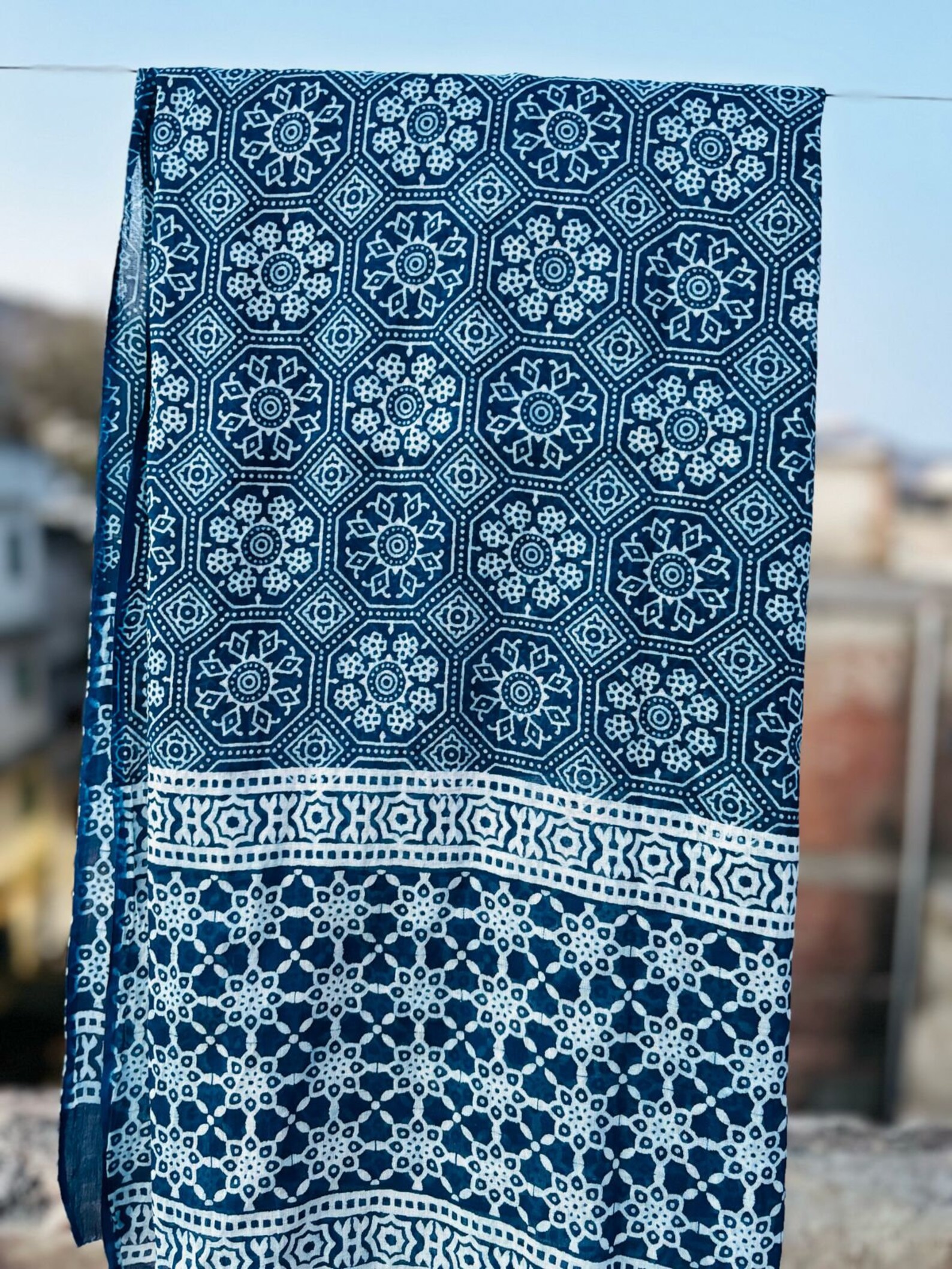Woman Stylish Indigo Block Printed Cotton Beach Wear Sarong, Ethnic ...