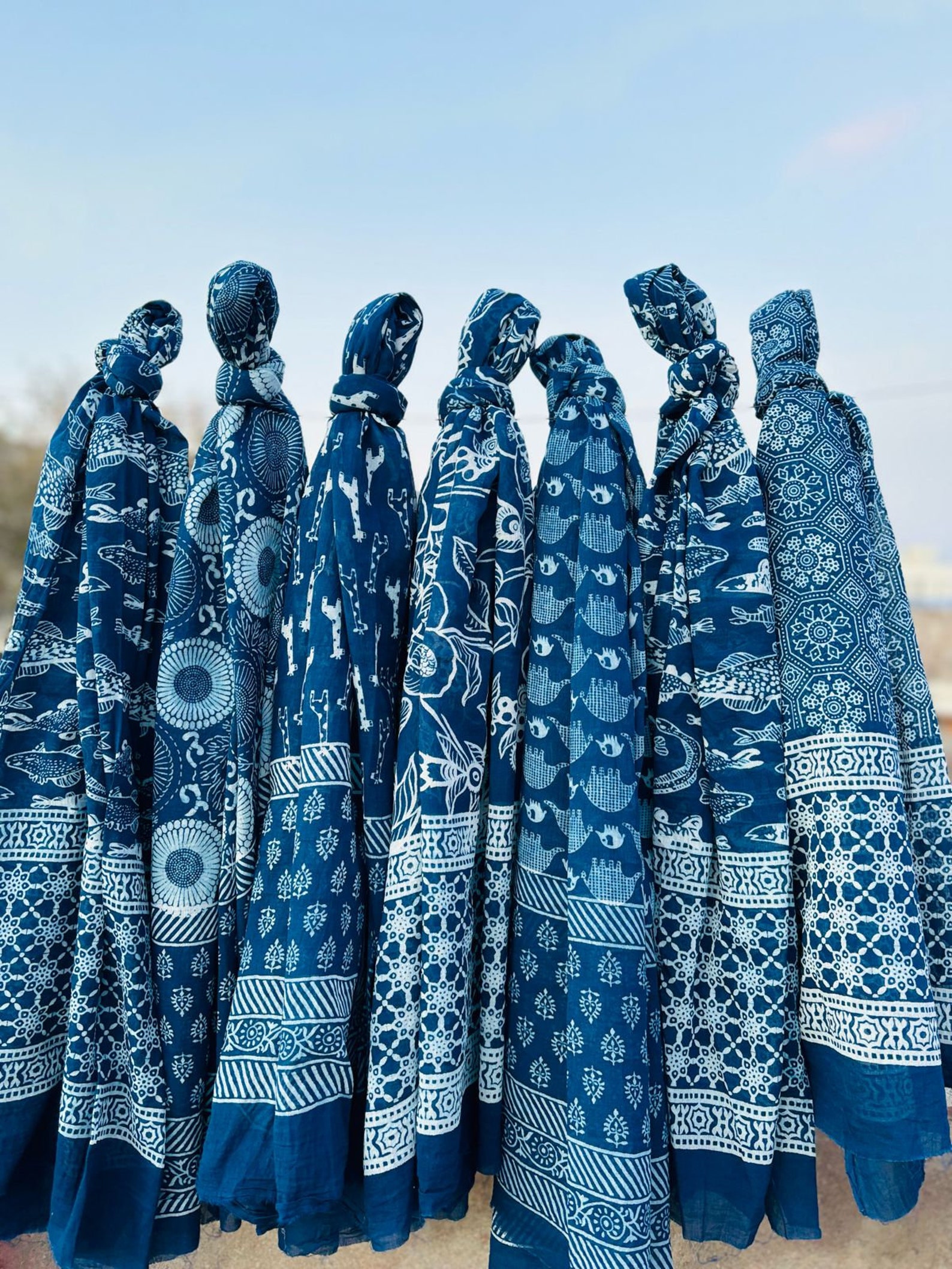 Woman Stylish Indigo Block Printed Cotton Beach Wear Sarong, Ethnic ...