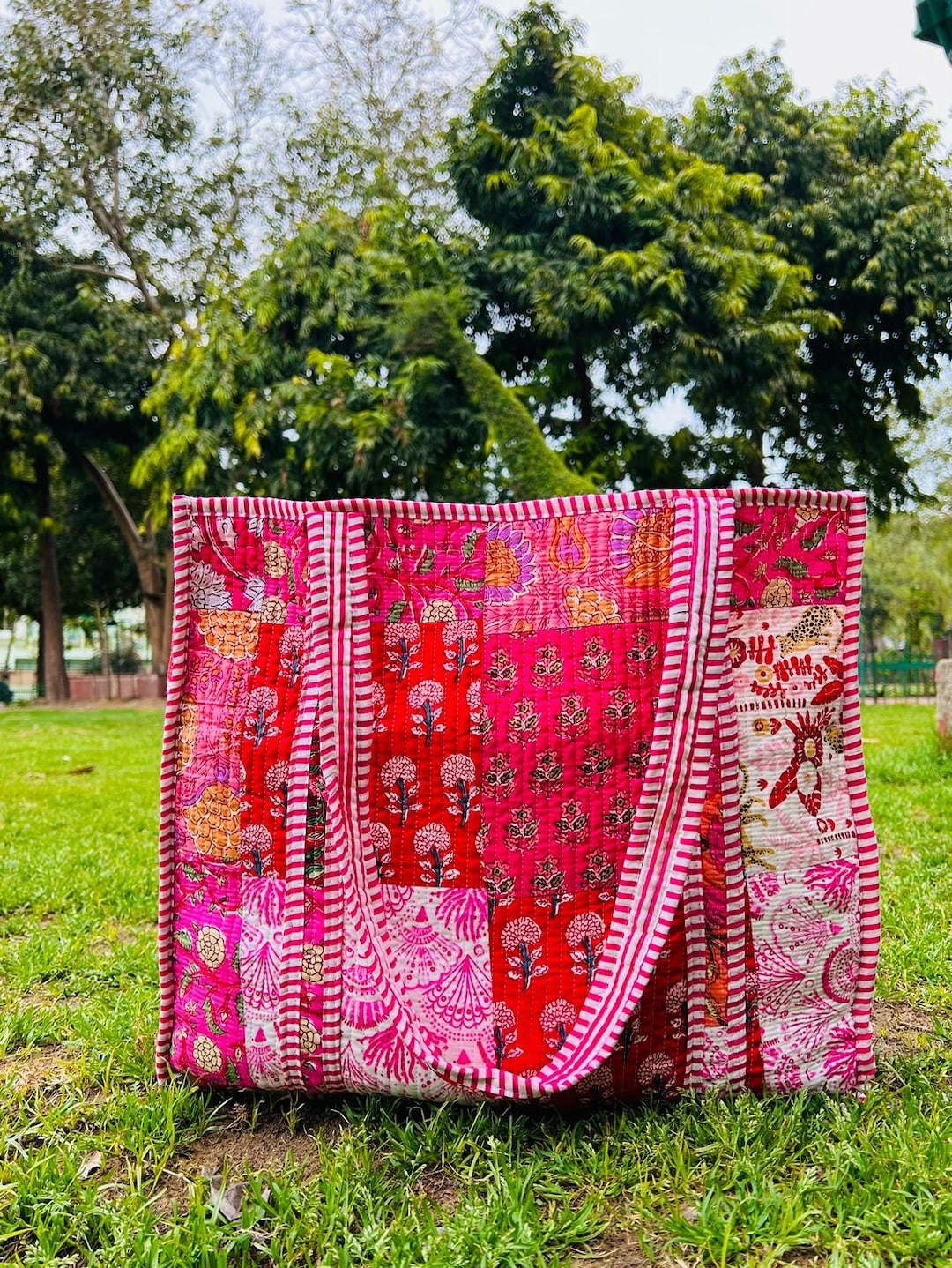 Large Cotton Weekend Tote Bags | Quilted Fabric Women's Travel Bag ...