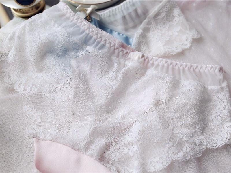 Satin Lace Splicing Wavy Sheer Panty Kawaii Panty Seethrough ...