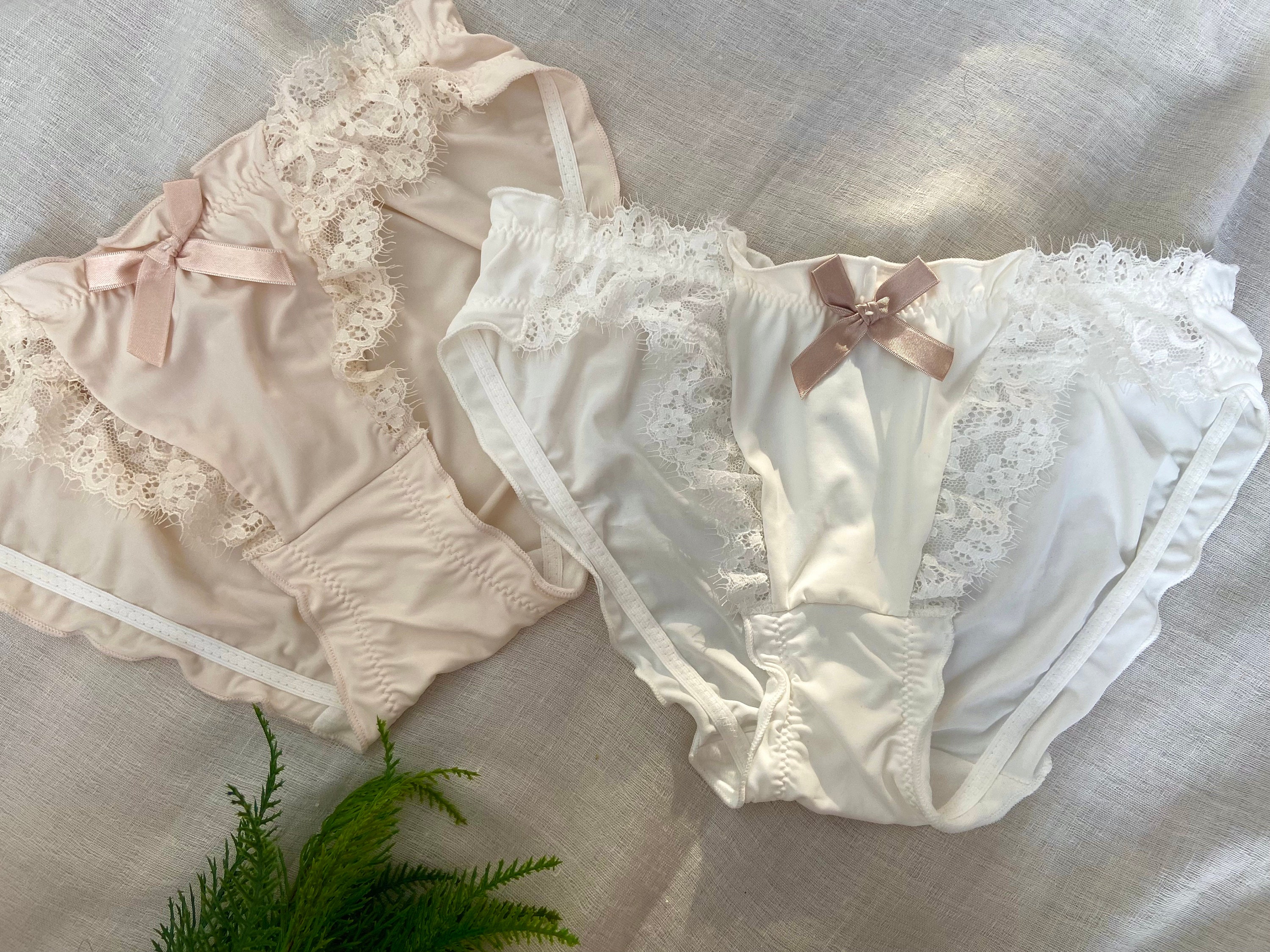High Leg Vintage Milk Fiber Lace Panty, Silky Soft Frilly Rim High ...