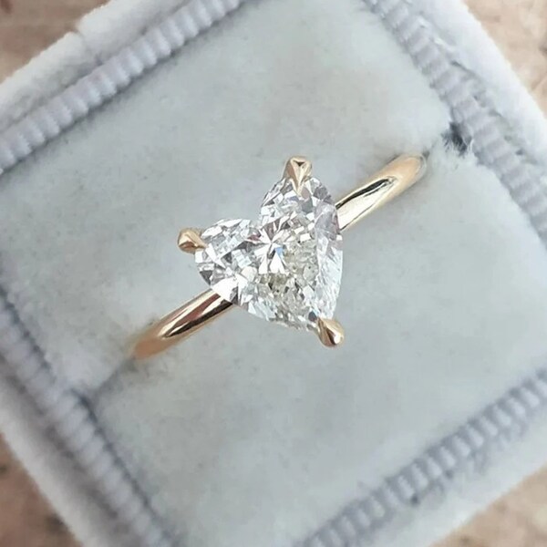 Diamond Heart Solitaire Ring - Etsy