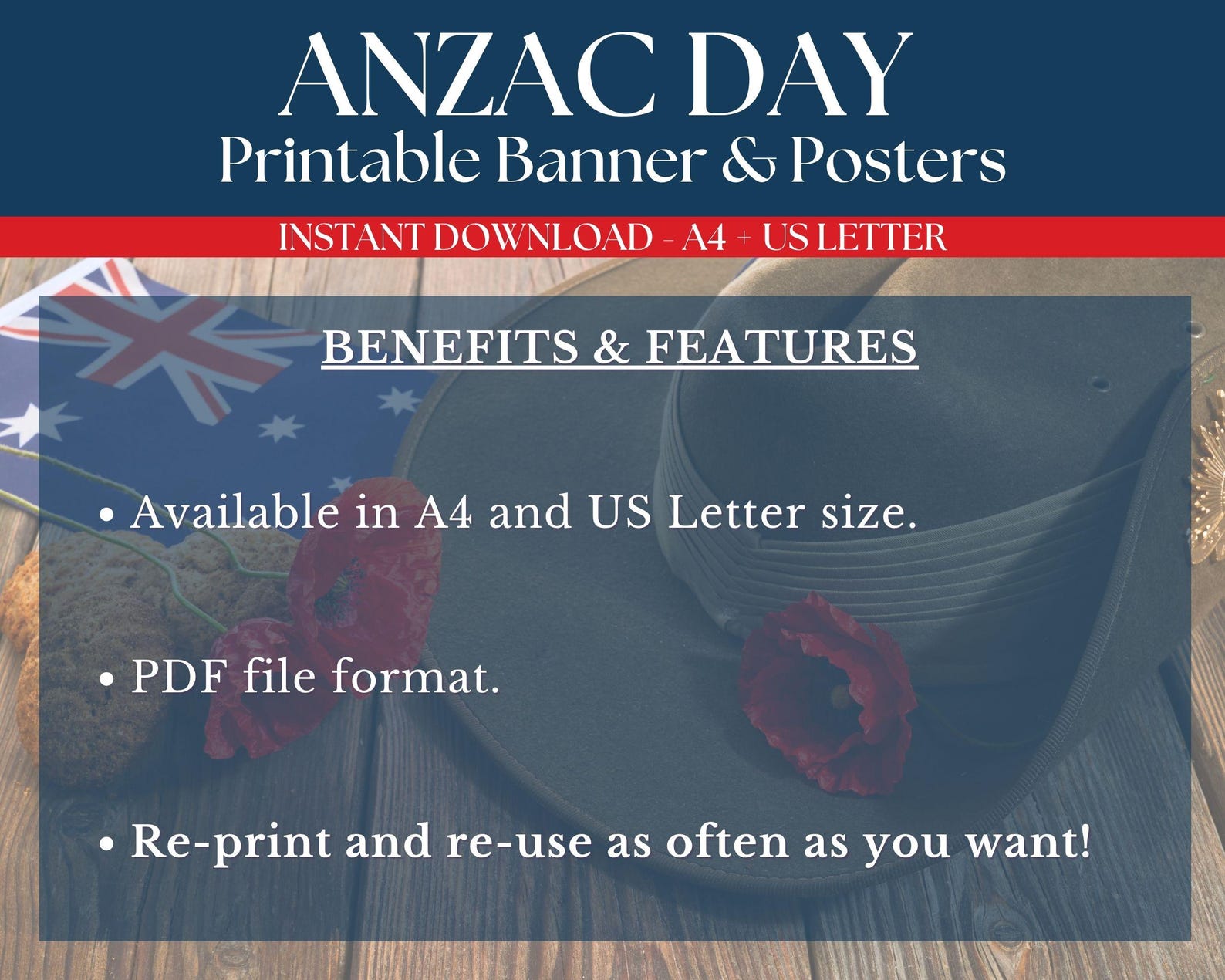 ANZAC Day Printable Banner & Posters | Instant Download PDF | A4 + US ...