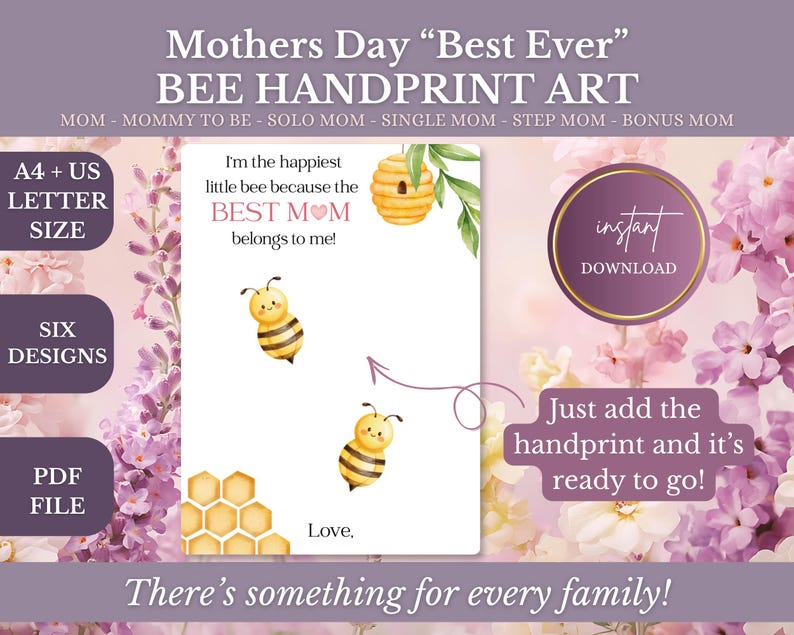 Best Mom Ever Bee Handprint Art Mother's Day Keepsake Craft for ...