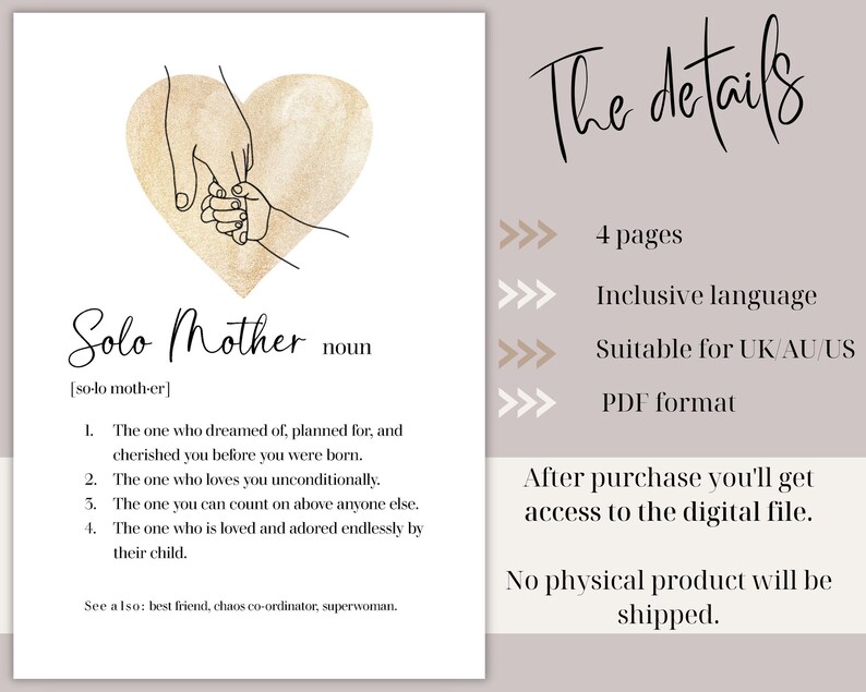 Printable Solo Mother / Solo Parent Definition A4 Print DIGITAL ...