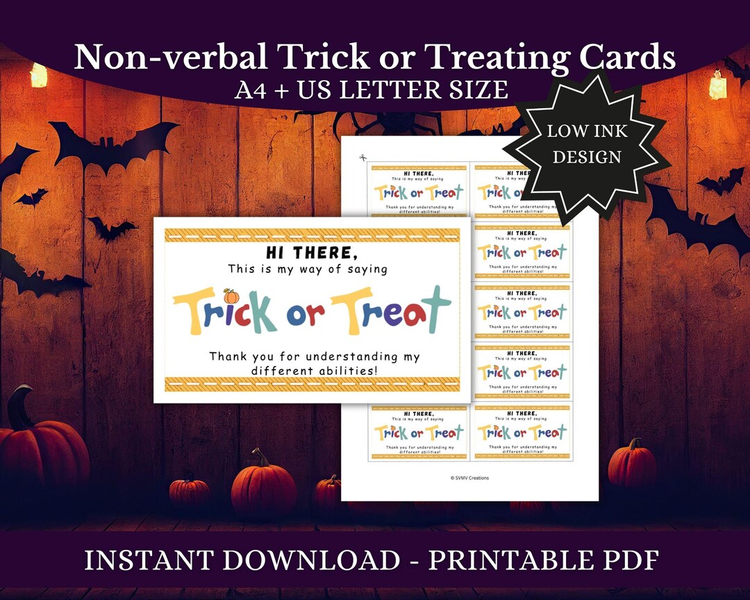 Printable Non-verbal Halloween Trick or Treaters Communication Card ...