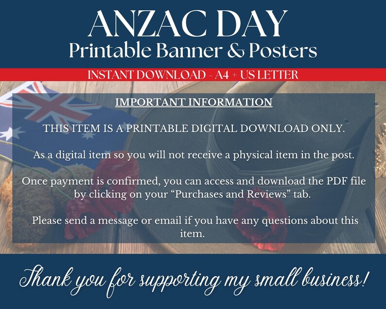 ANZAC Day Printable Banner & Posters | Instant Download PDF | A4 + US ...