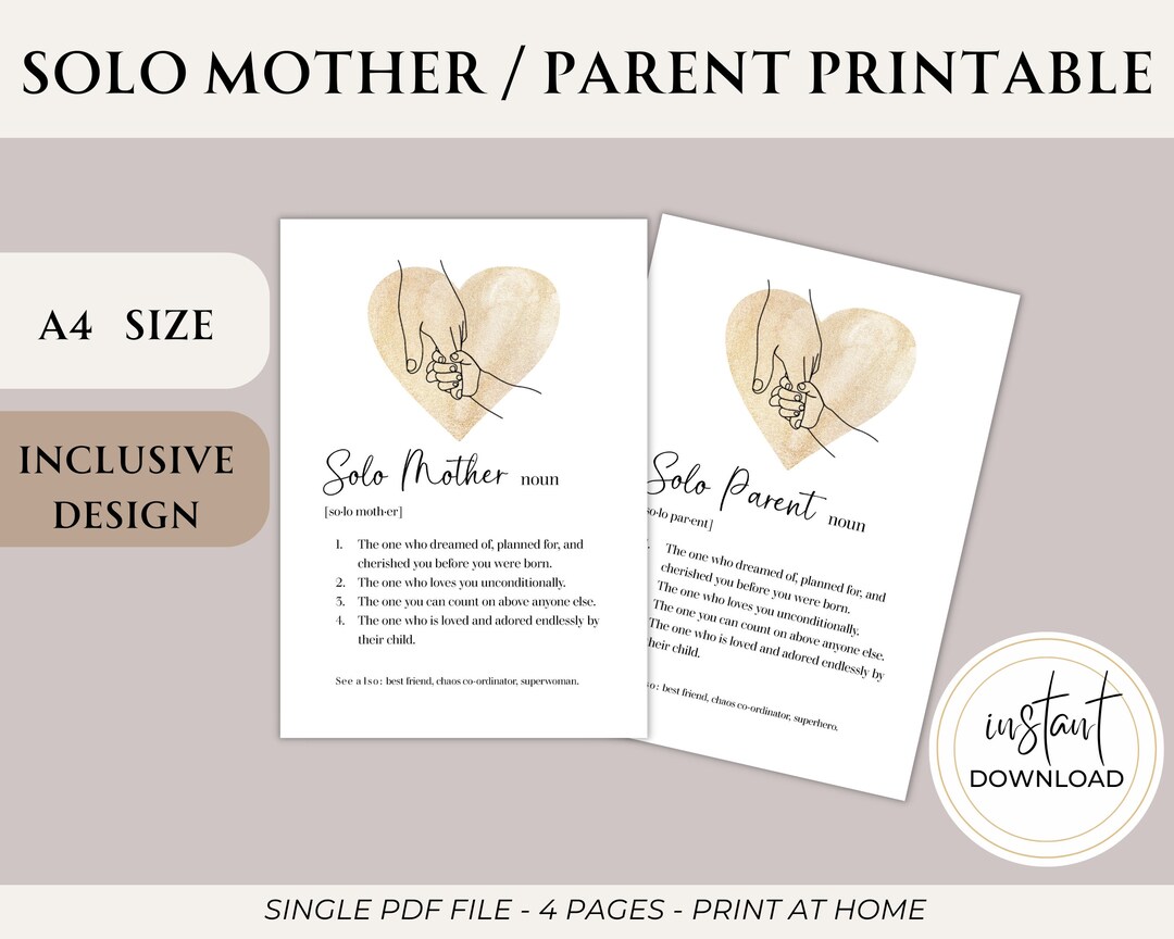 Printable Solo Mother / Solo Parent Definition A4 Print DIGITAL ...