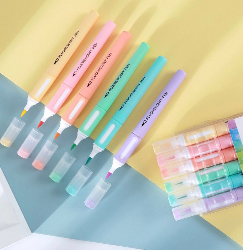 Fluorescent Soft Head Highlighters Pack of 6 Brush - Etsy