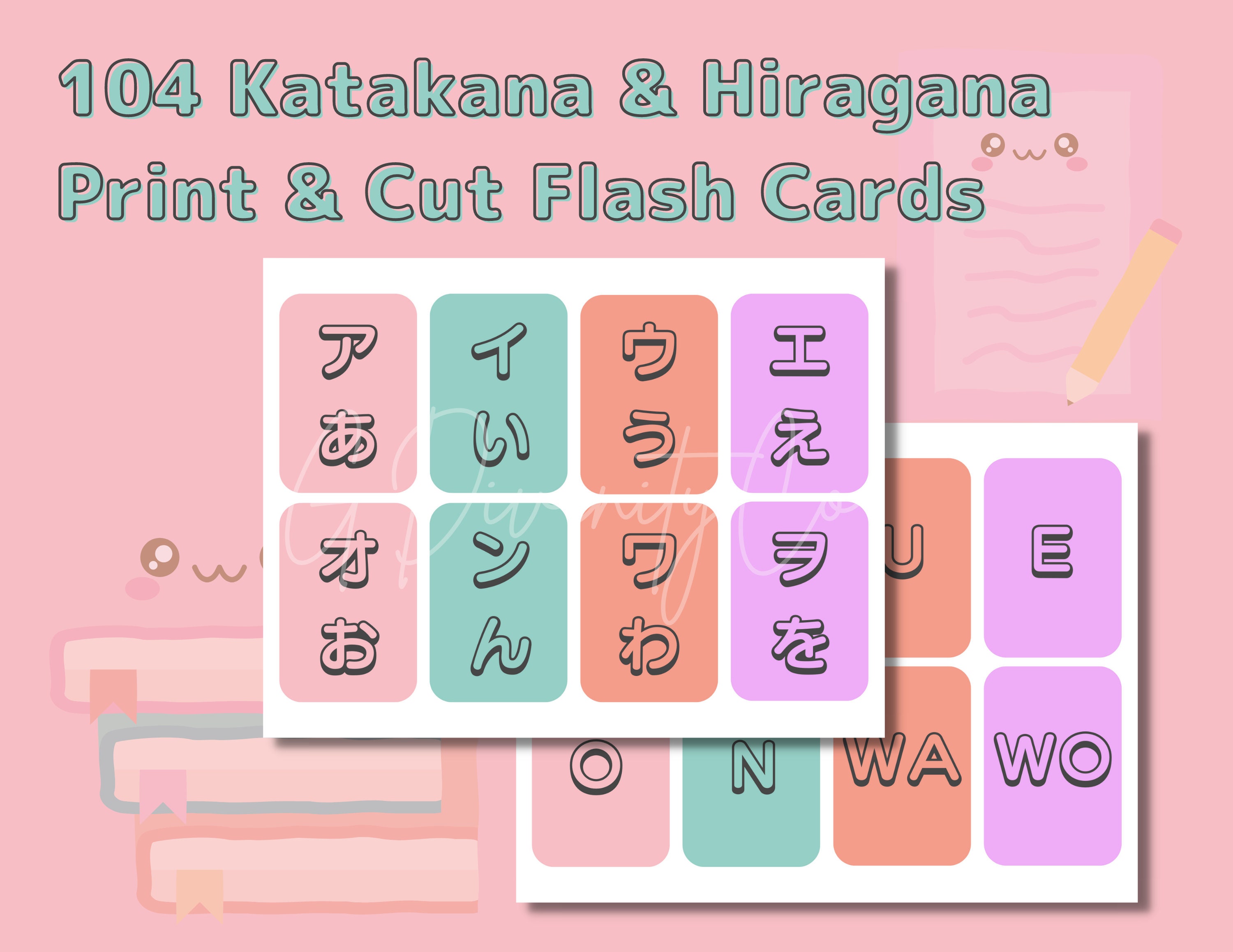 104 Hiragana and Katakana Print and Cut Flashcards - Etsy