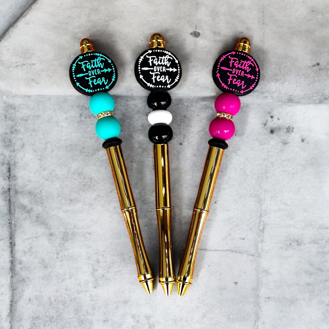 Beaded Pen, Faith Over Fear Beaded Metal Pen, Metal Pen, Silicone Beads ...