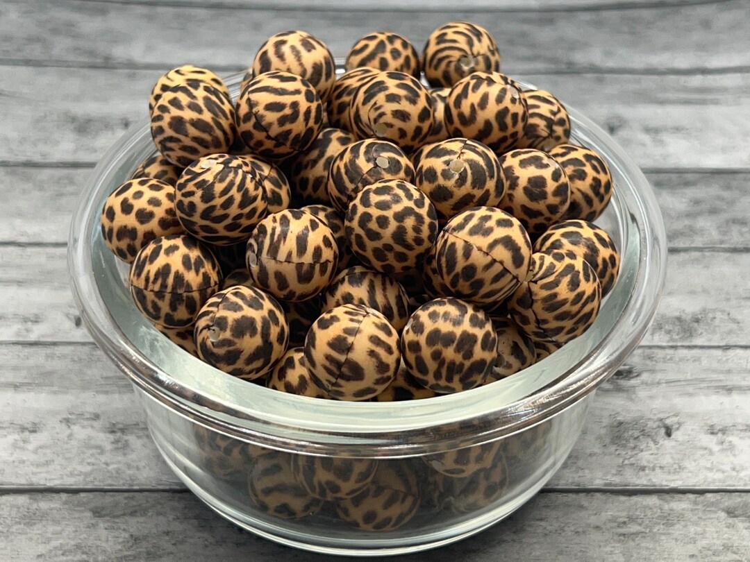15MM Brown Leopard Print Silicone Bead, Cheetah Print Silicone Beads ...