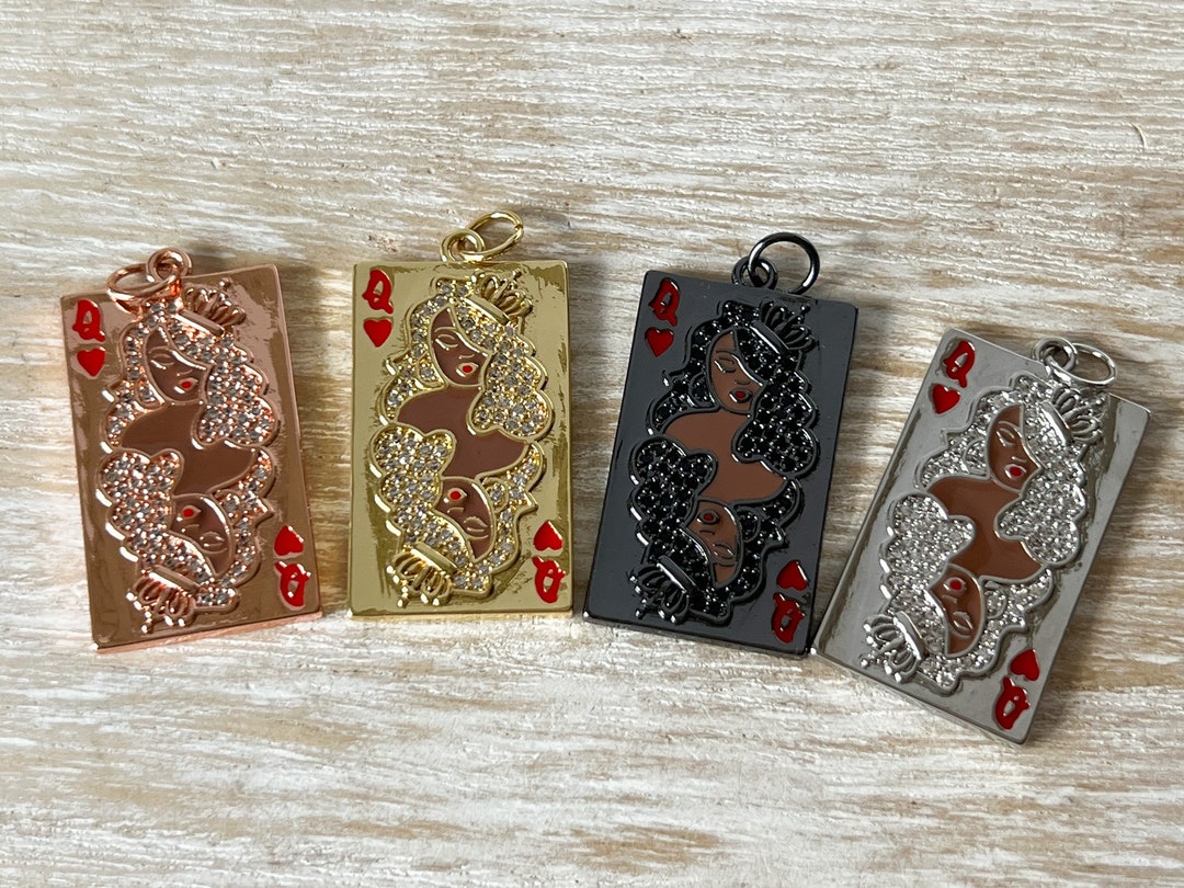 1 CZ Black Queen Charm, Queen of Hearts Charm, Queen Charm, Natural ...