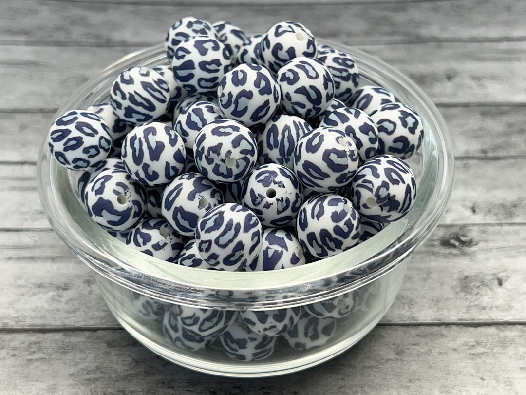15MM Blue and White Leopard Print Silicone Bead, Leopard Print Silicone ...