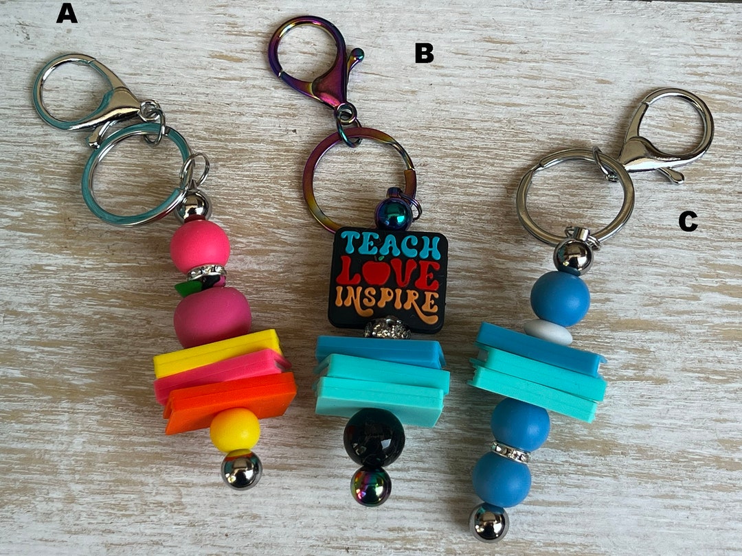 Beaded Keychain, Books Beaded Keychain, Keychain Bar, Gift for Teachers ...