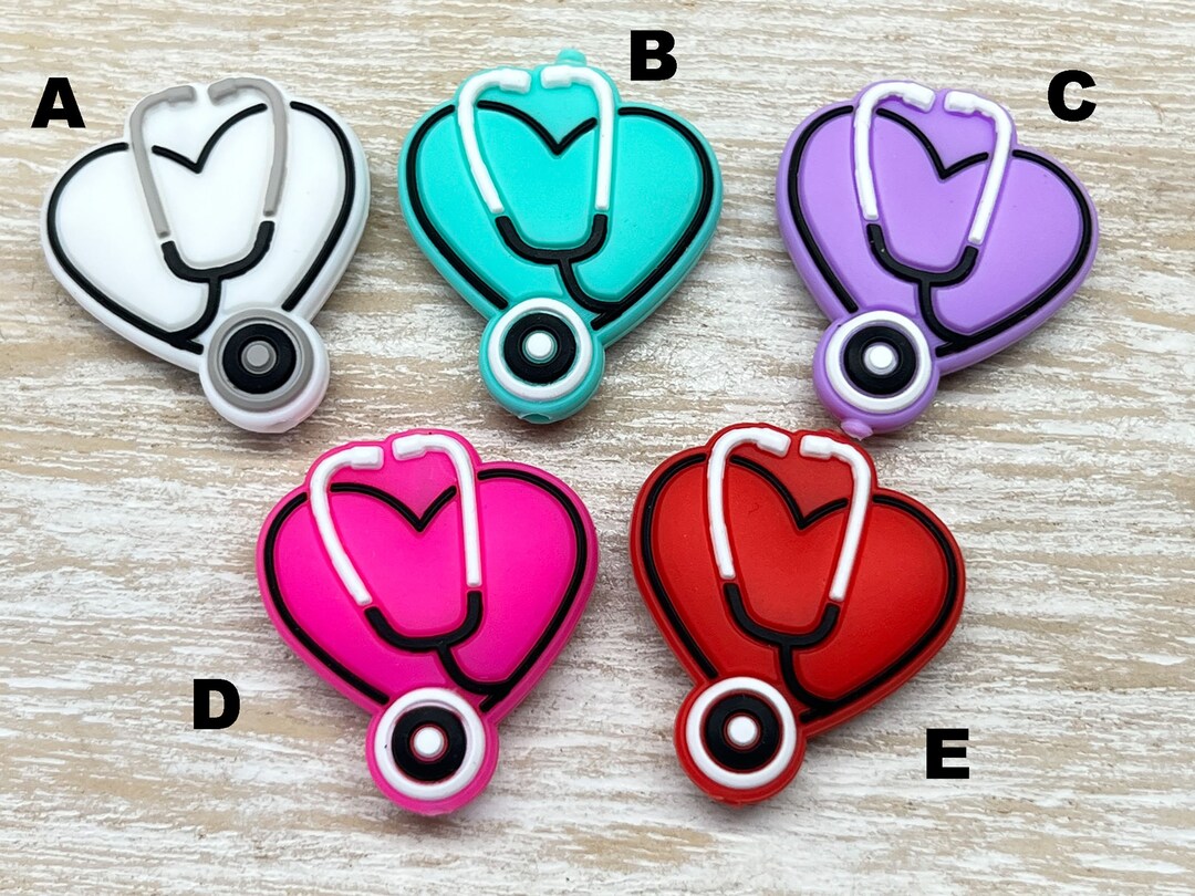 2 Heart With Stethoscope Silicone Focal Bead, Nurse Silicone Bead ...