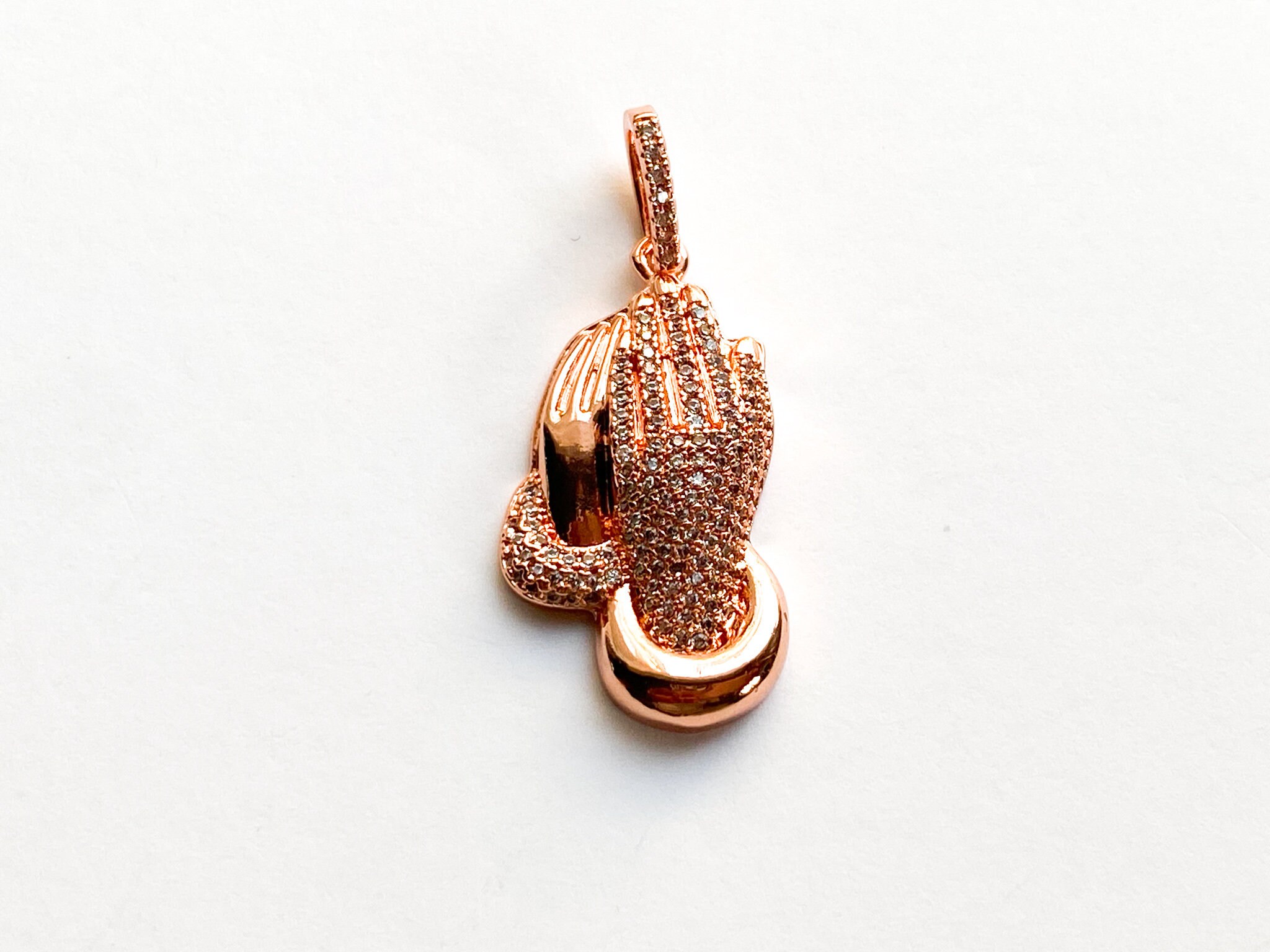 1 Praying Hands Charm, Prayer Hands Charm, CZ Charms, CZ Micro Pave ...