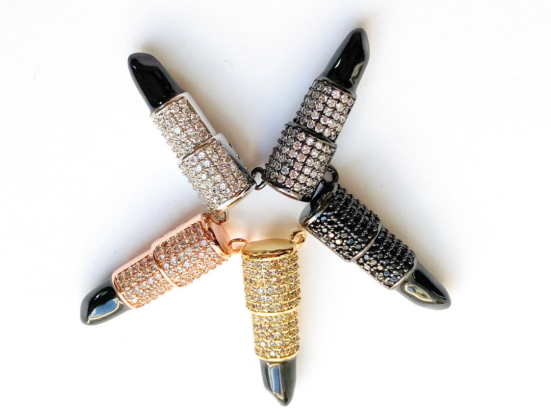 1 CZ Pave Black Lipstick Charm, Lipstick Charm, Make-up Charm, Bracelet ...