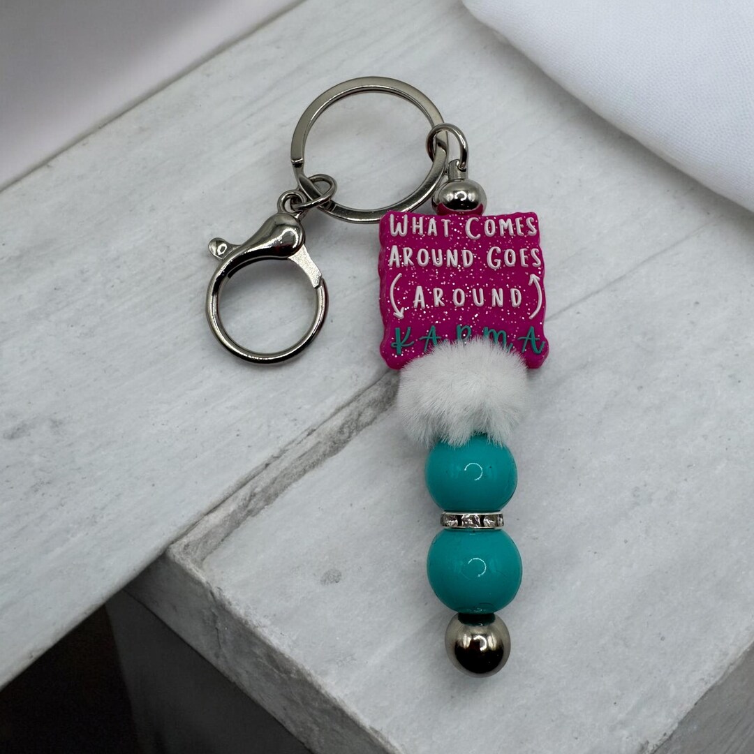Beaded Keychain, "what Comes Around Goes Around" Keychain, Karma ...