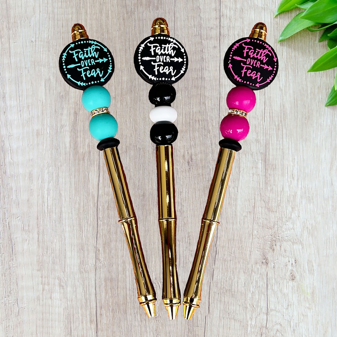 Beaded Pen, Faith Over Fear Beaded Metal Pen, Metal Pen, Silicone Beads ...