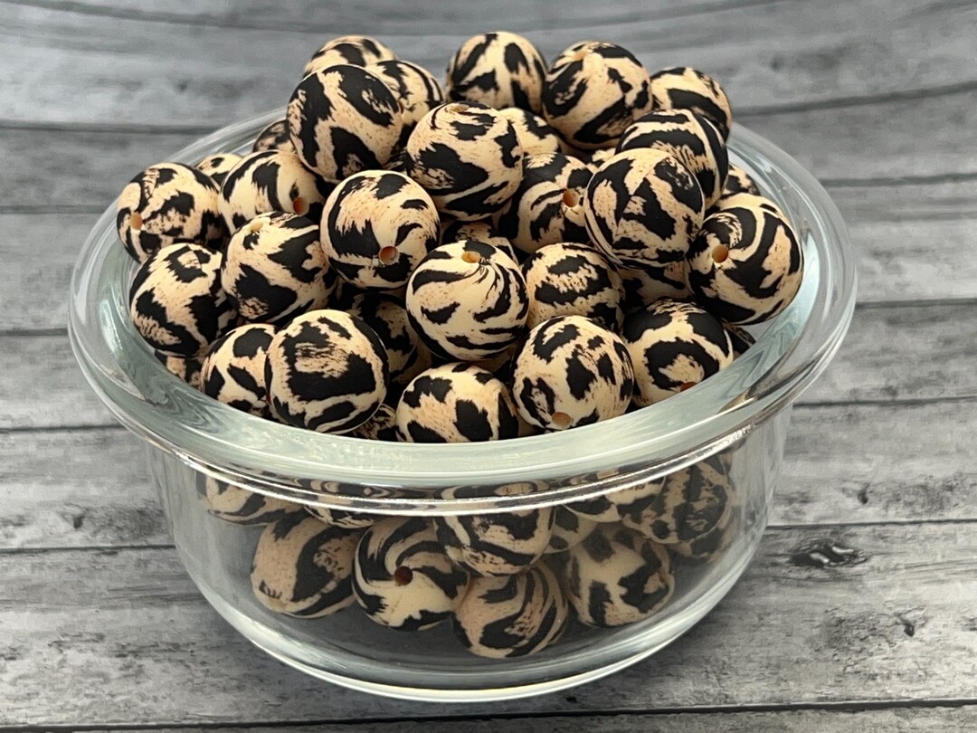 15MM Brown and Black Leopard Print Silicone Bead, Cheetah Print ...
