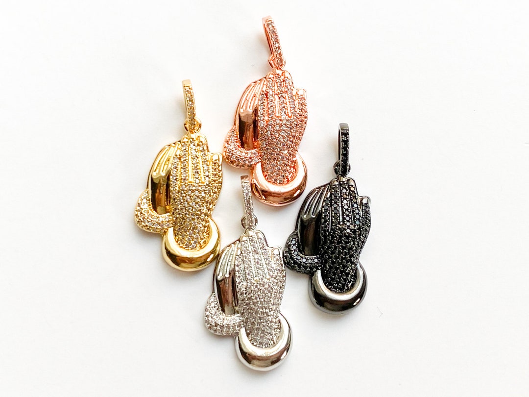 1 Praying Hands Charm, Prayer Hands Charm, CZ Charms, CZ Micro Pave ...