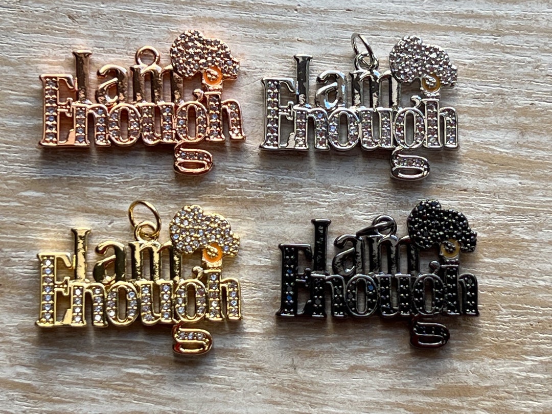 1 CZ Pave Black Girl Word Charms, "i Am Enough Word Charm, Black Woman ...