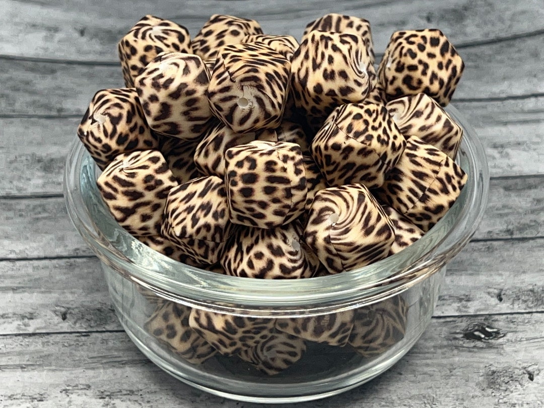 17MM Hexagon Brown Cheetah Print Silicone Bead, Cheetah Silicone Bead ...