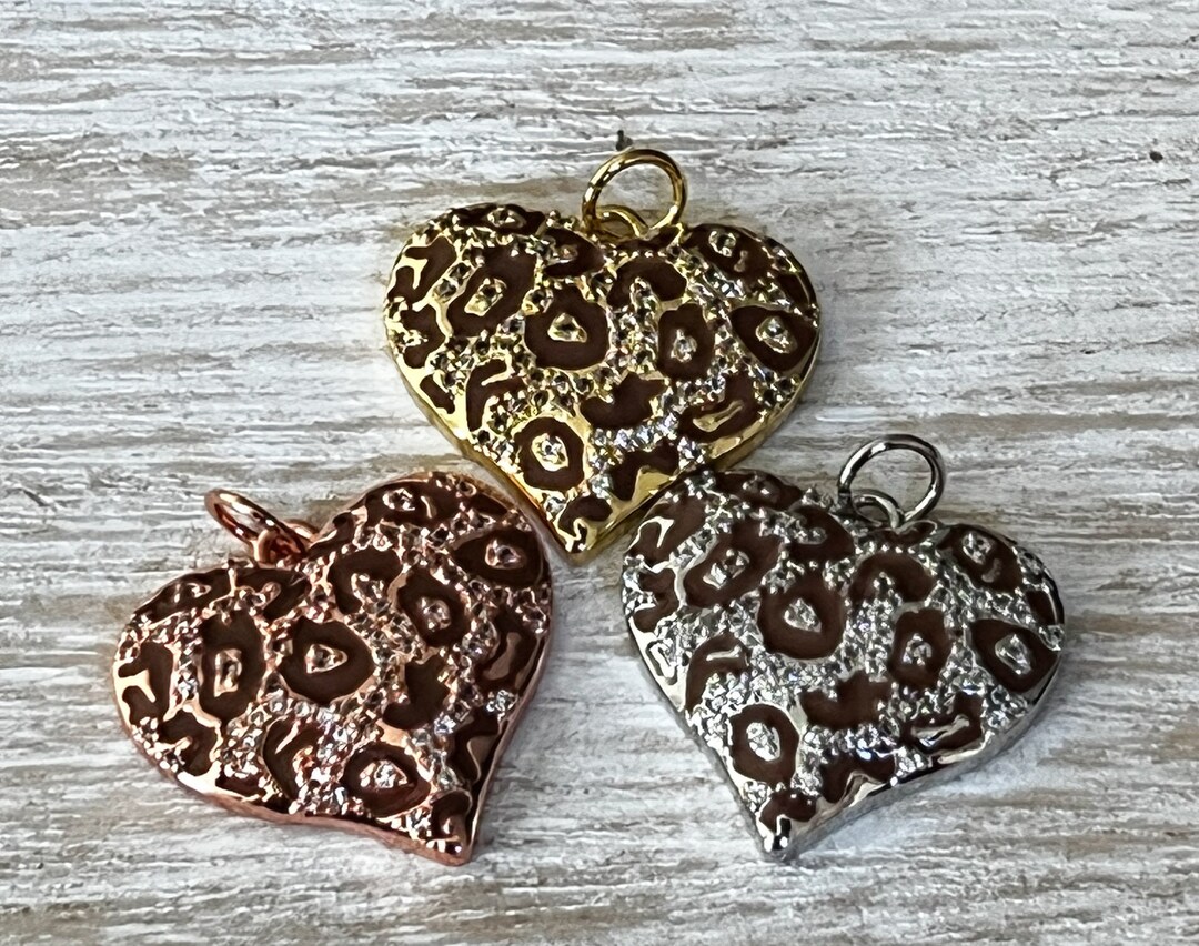 1 CZ Pave Brown Leopard Print Heart Charm, Heart Charm, Leopard Print ...