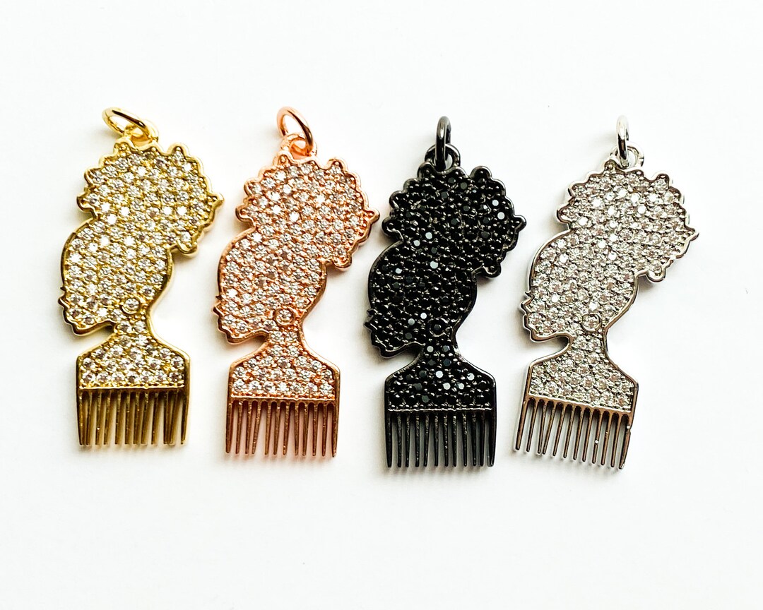 1 Black Woman Charm, Afro Girl Charm, Black Lady Charm, CZ Charms, CZ ...