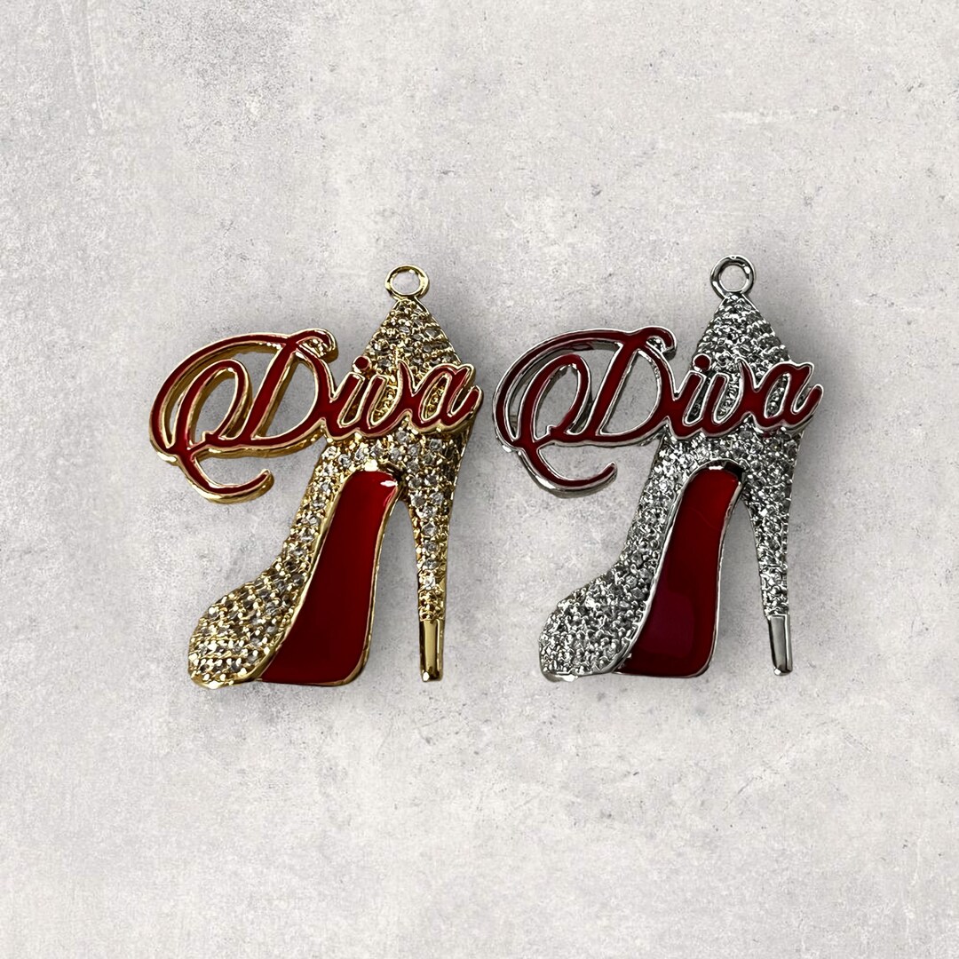 1 CZ Pave Stiletto High Heel red Diva Shoe Charm, CZ Pave High Heel ...
