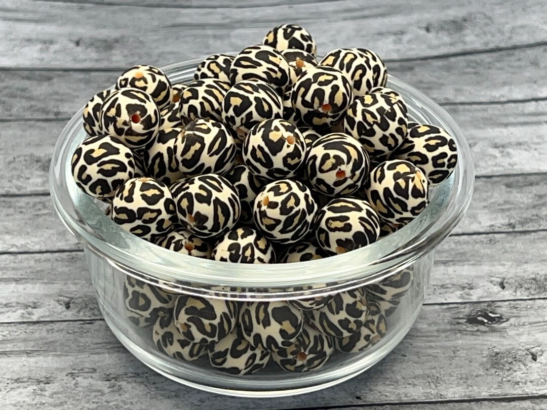 15MM Black and Beige Leopard Print Silicone Bead, Cheetah Print ...