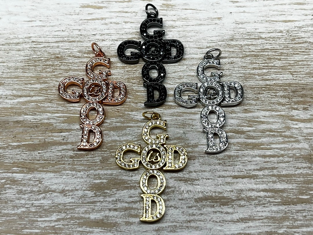 1 CZ Micro Pave God is Good Charm, Word Charm, Bracelet Charm, Necklace ...