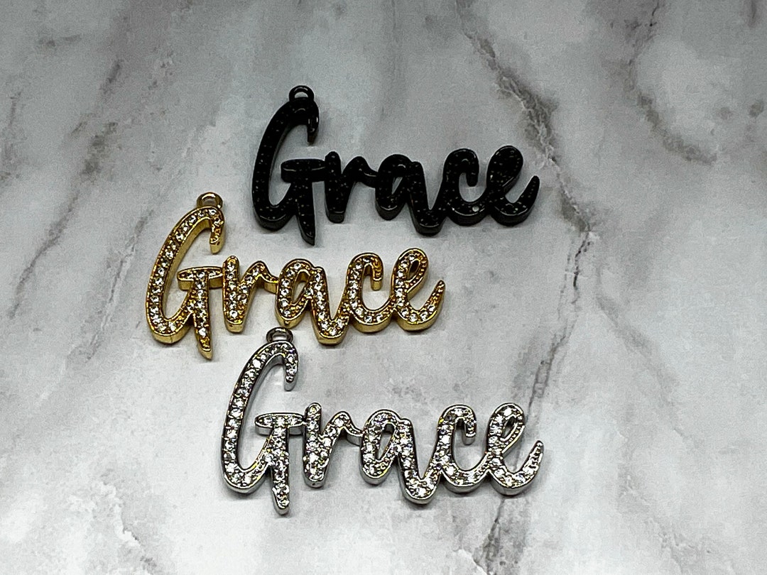 1 CZ Micro Pave Grace Charm, Word Charm, Bracelet Charm, Necklace ...