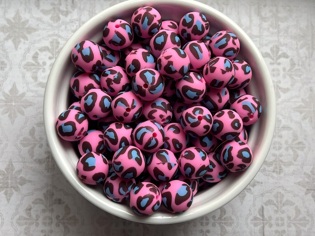 15MM Large Print Pink & Blue Cheetah Silicone Bead, Pink and Blue ...