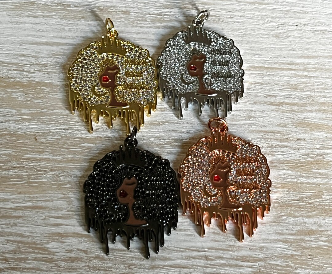 1 CZ Black Queen Charm, Afro Girl Charm, Natural Hair Charm, Black ...