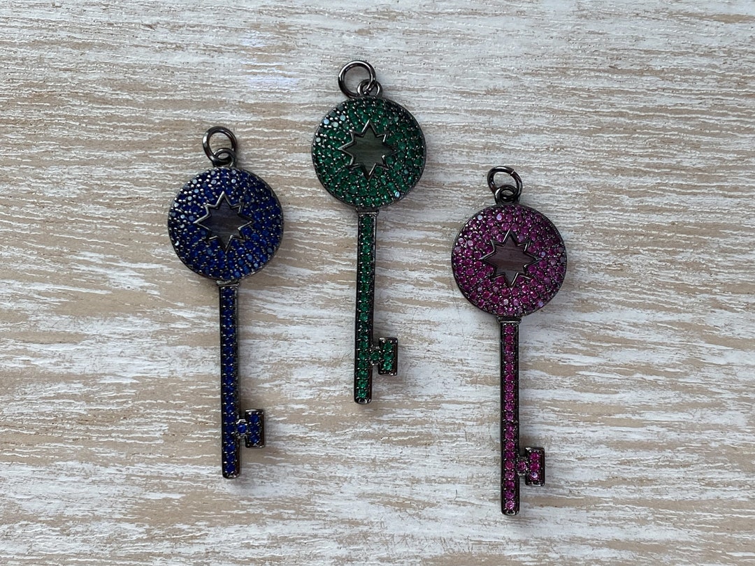 1 CZ Colorful Key Charm, CZ Pave Key Charm, Key Charm, Bracelet Charms ...