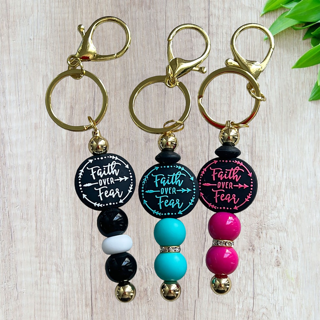 Beaded Keychain, Faith Over Fear Beaded Keychain Bar, Silicone Beads ...