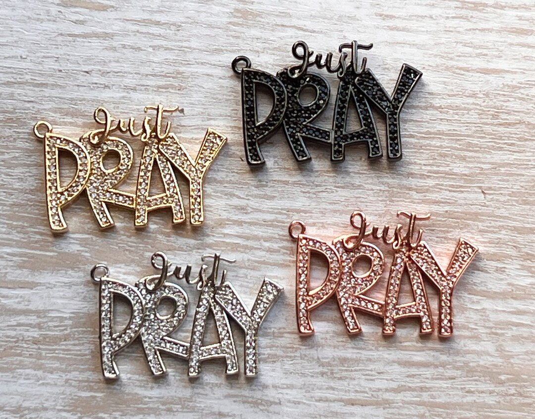 1 CZ Pave Just Pray Charm, Pray Charm, Prayer Charm, Bracelet Charm ...